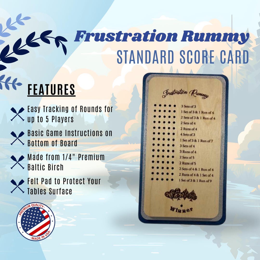 Frustration Rummy Round Tracker – Wooden Scorekeeper for Card Games ...