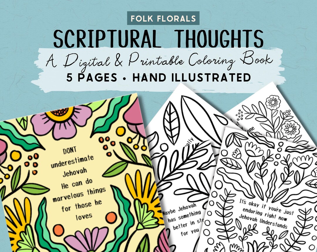 Folk Flowers Scriptural Thoughts Digital Coloring Book, Printable ...