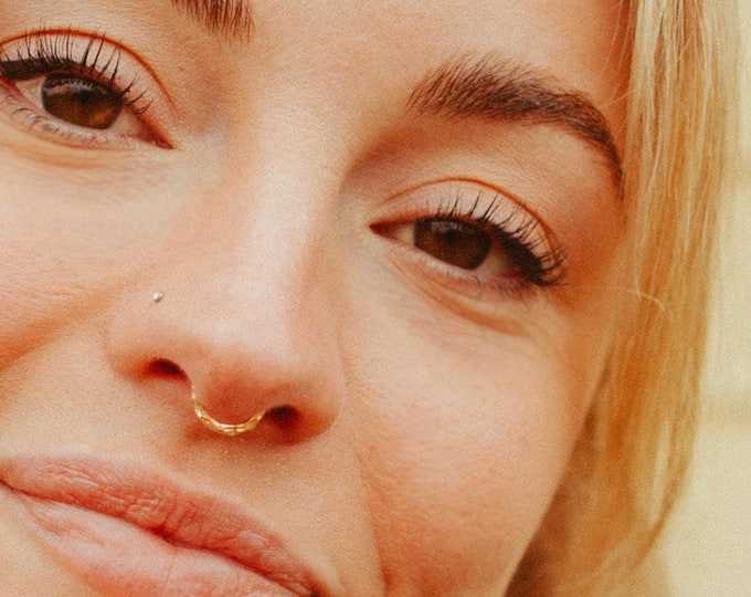 Hammered Gold Nose Ring, Snug Nose Hoop, Septum Ring 14k Gold Filled ...