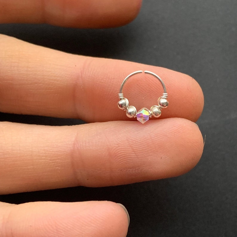 Crystal Nose Ring Hoop Dainty Hoop Silver Nose Ring 22g | Etsy