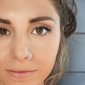 Silver Droplet Moon Nose Ring, Septum Ring, Sterling Silver Beaded Nose ...