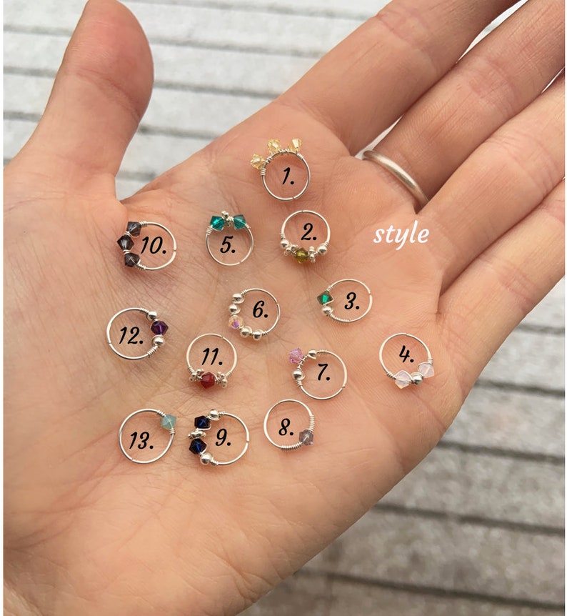 Crystal Nose Ring Hoop Dainty Hoop Silver Nose Ring 22g | Etsy