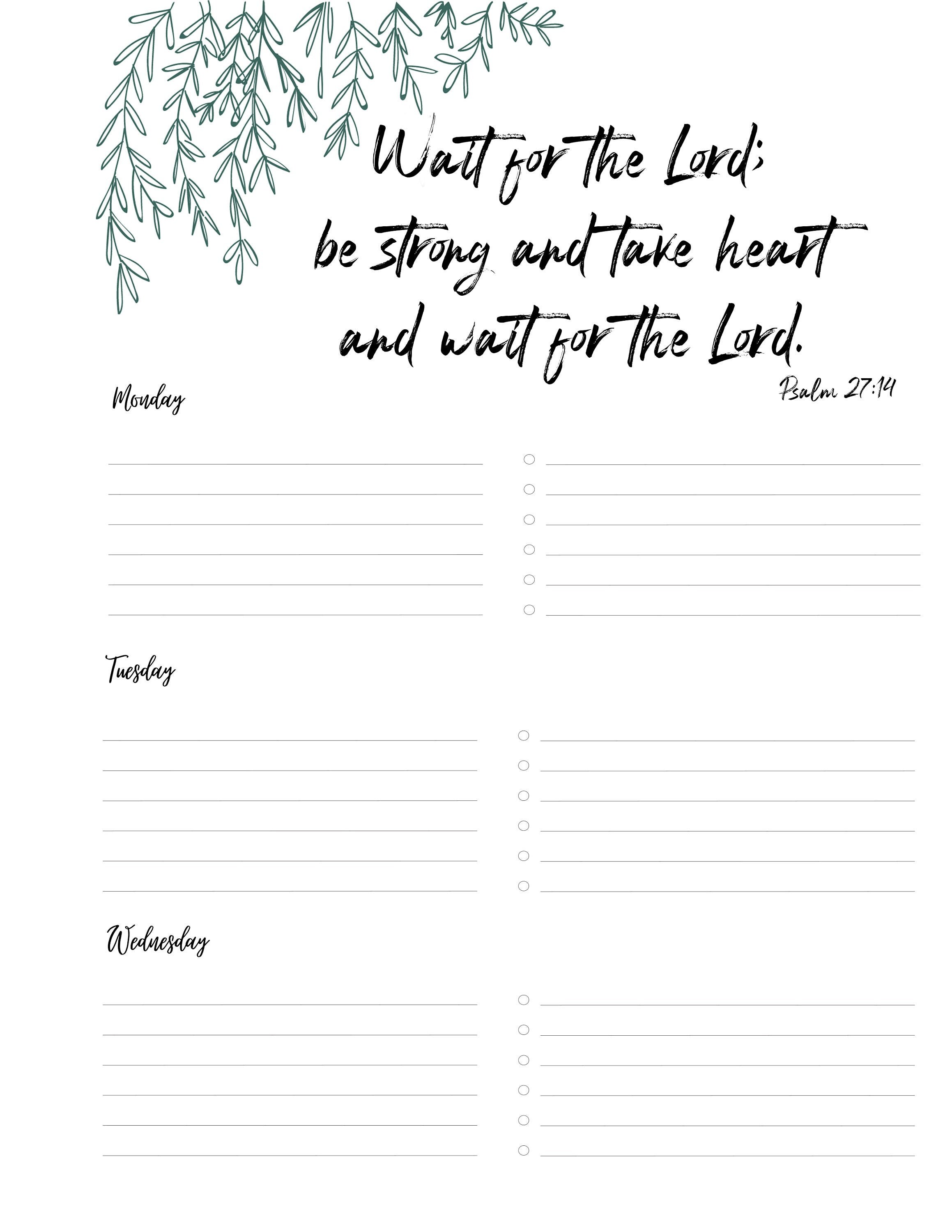Psalm 27:14 Bible Verse Weekly Planning Sheet - Etsy UK