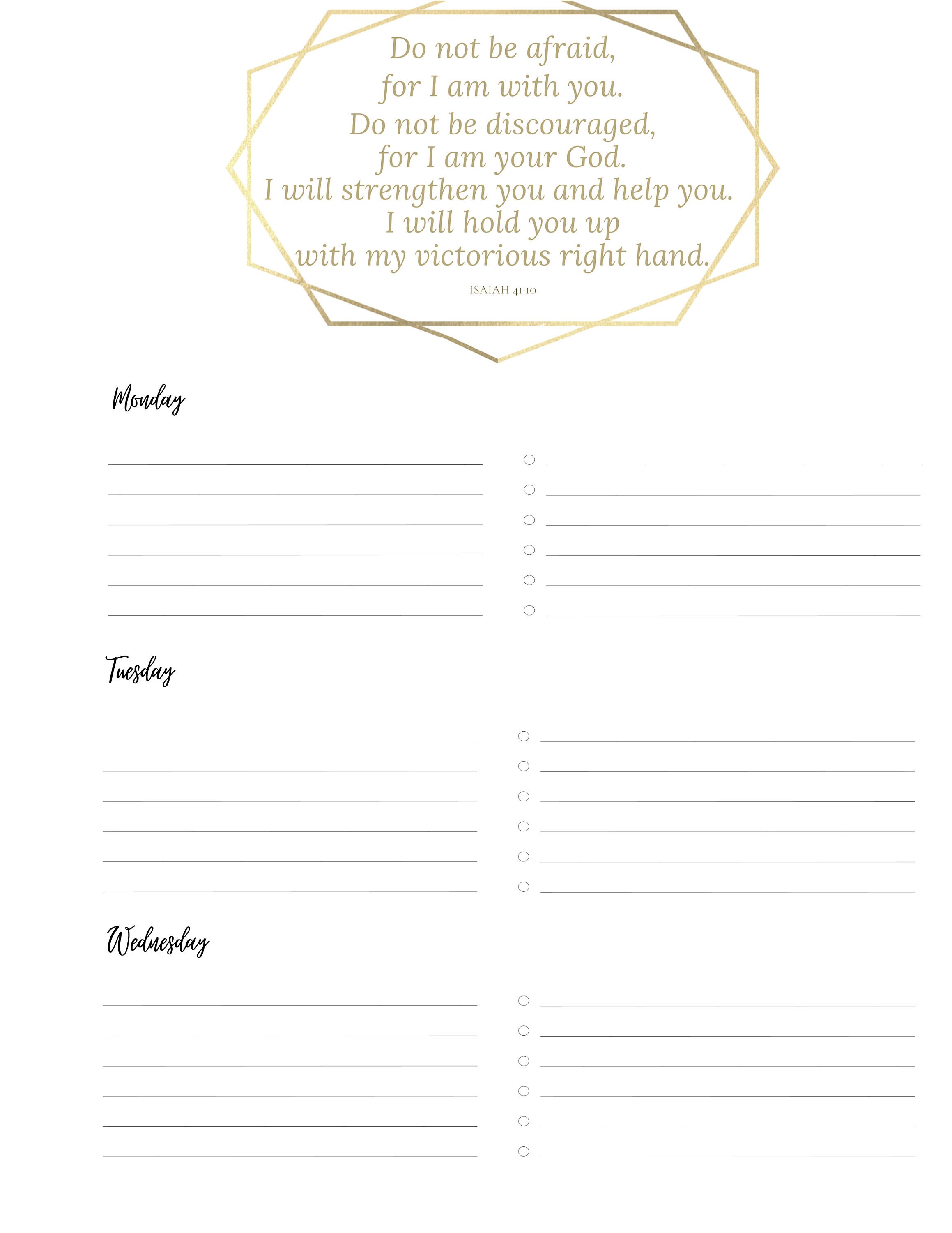 Isaiah 41:10 Bible Verse Weekly Planning Sheet - Etsy