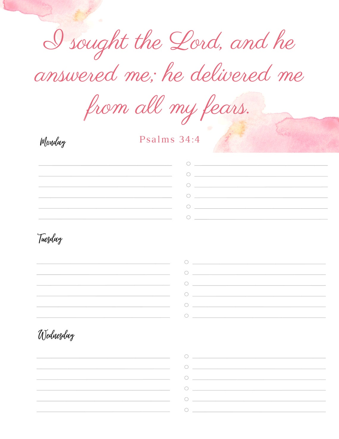 Psalm 34:4 Bible Verse Weekly Planning Sheet - Etsy