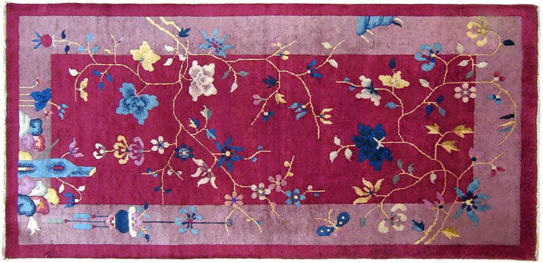 Antique Chinese Art Deco Rug, in Small Size, With Lovely Floral Motifs ...