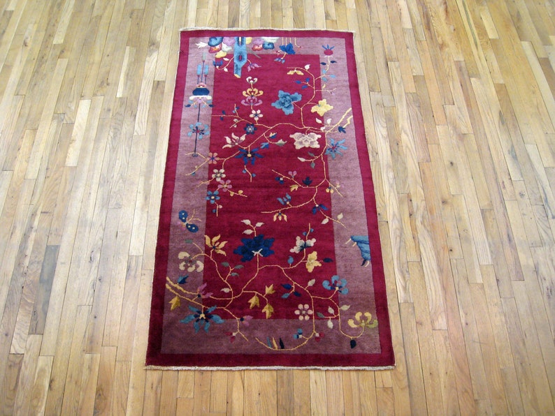 Antique Chinese Art Deco Rug, in Small Size, With Lovely Floral Motifs ...