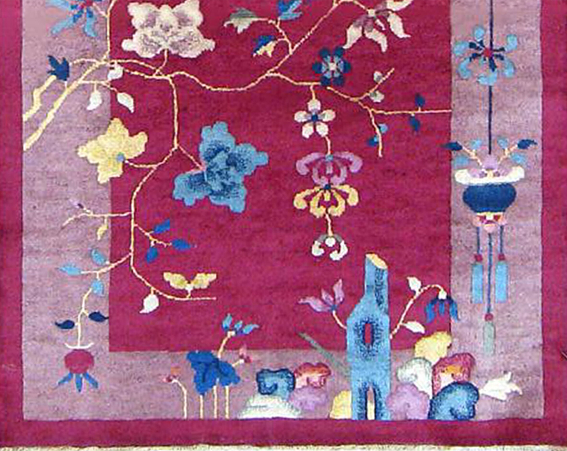 Antique Chinese Art Deco Rug, in Small Size, With Lovely Floral Motifs ...