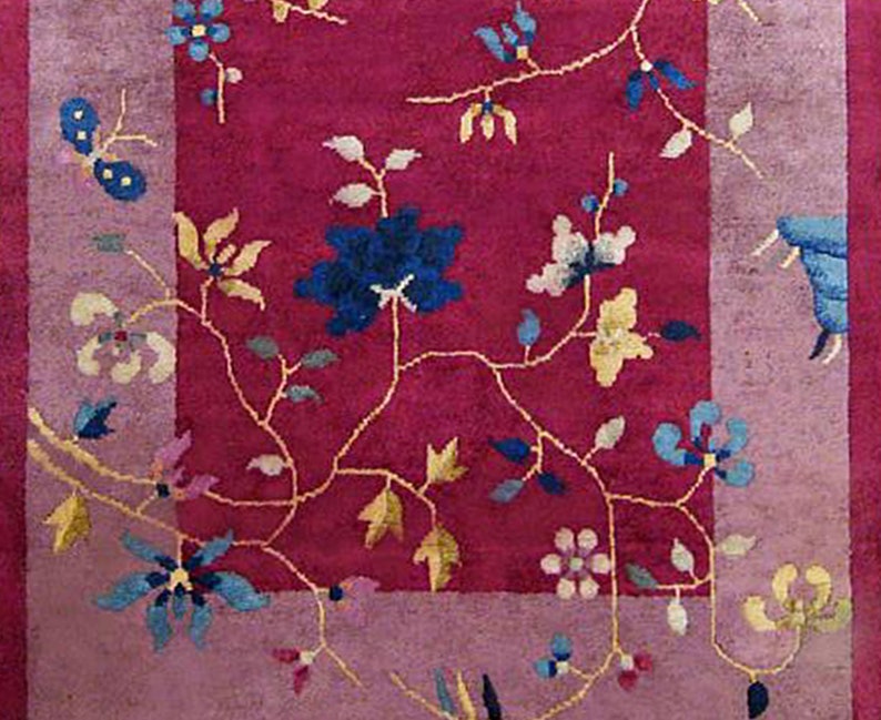 Antique Chinese Art Deco Rug, in Small Size, With Lovely Floral Motifs ...