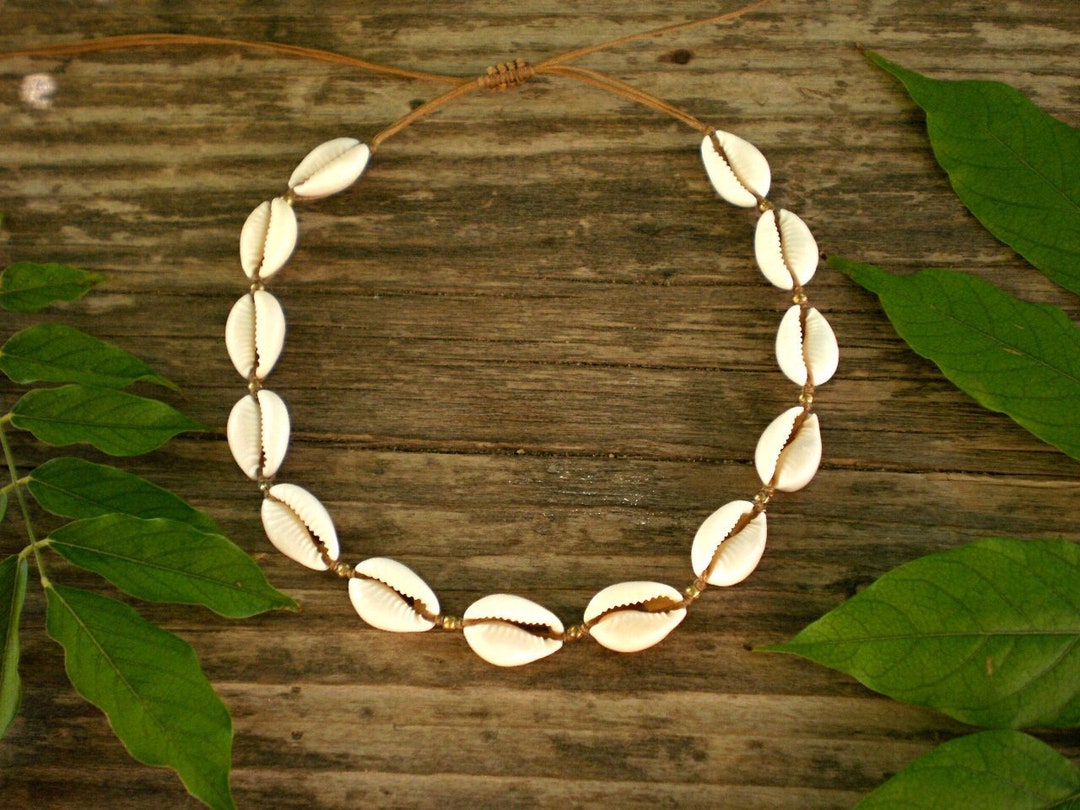 Cowrie Shell Necklace, Puka Shell Choker, Seashell Beaded Collar, Boho ...