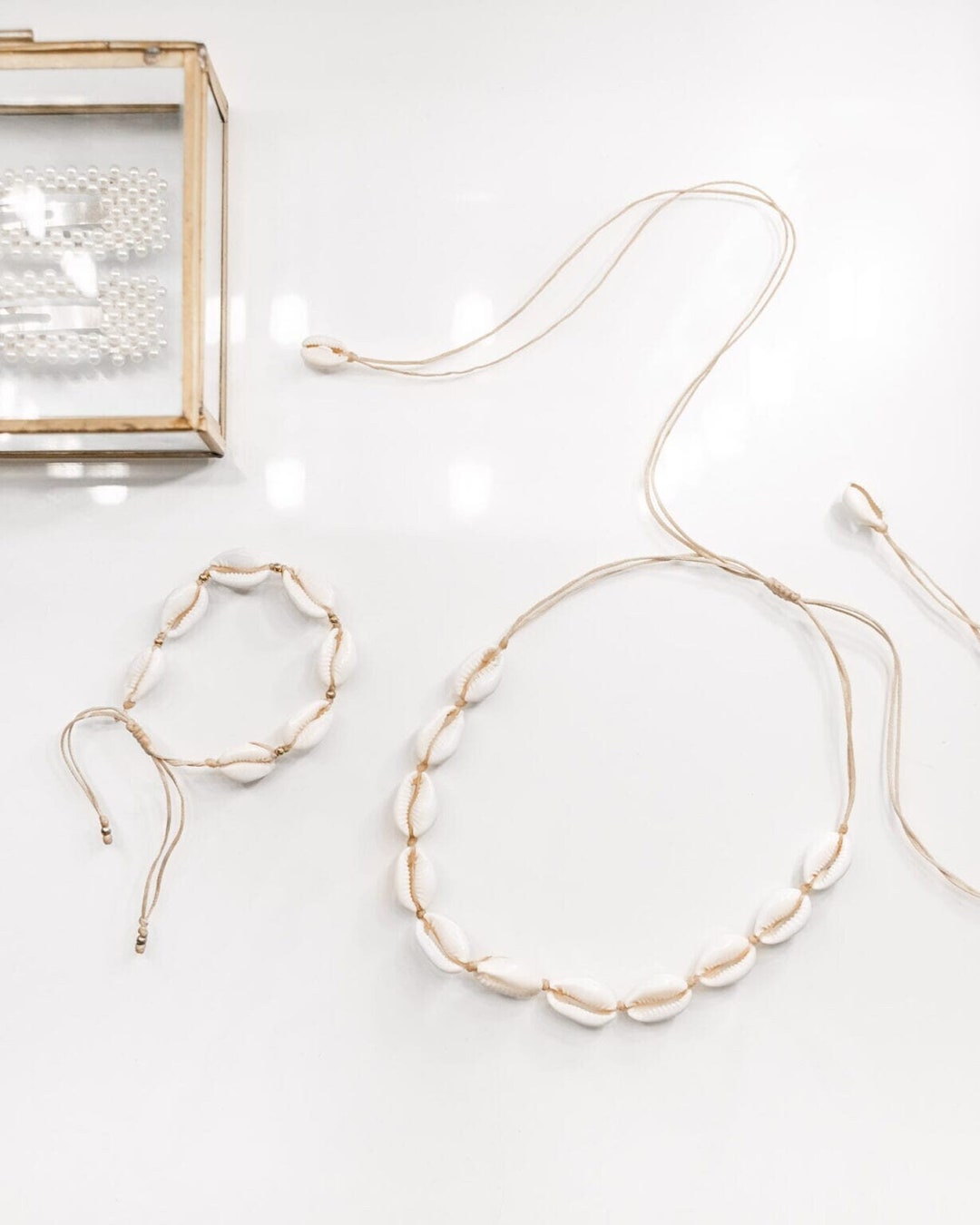 Shell Choker Necklace, Cowrie Shell Bracelet Macrame, Sea Shell Jewelry Set - Etsy