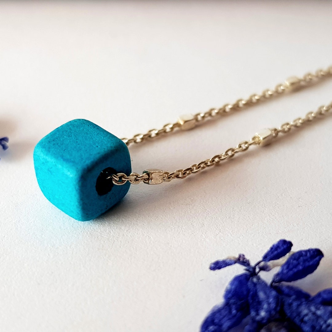 Silver Chain Necklace Turquoise Square Bead - Etsy