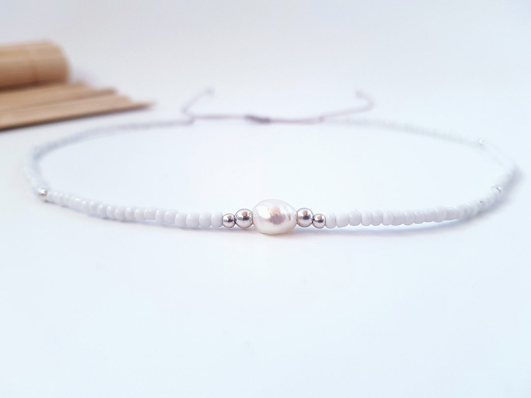 Ras de cou en perles blanches : collier de perles d'eau douce unique ...