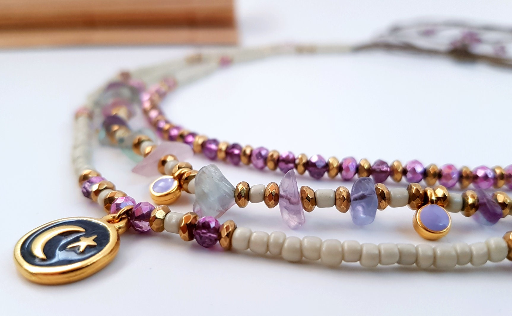 Boho Layered Necklace Set / Moon Pendant / Beaded Layering Necklace ...