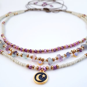 Boho Necklace Set Boho Layered With Moon Medallion and Crystal Choker ...