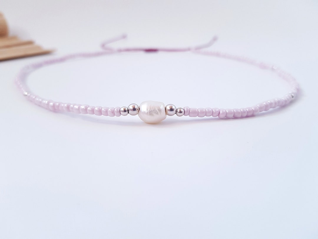 Tour de cou de perles roses, collier de perles simples, tour de cou de ...