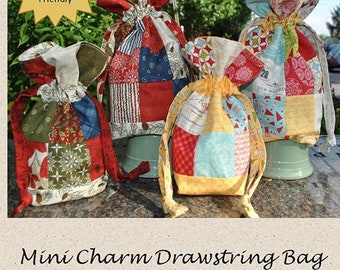 Patchwork Drawstring Bag PATTERN, Mini Charm and Scrap Friendly, Mini ...