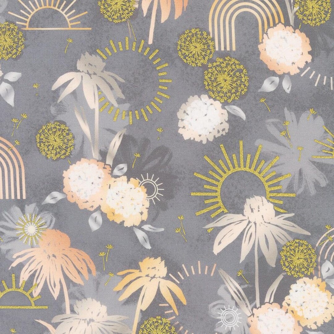 Summerstone- Pewter Suns With Metallic: Sold by the 1/2 Yard. - Etsy