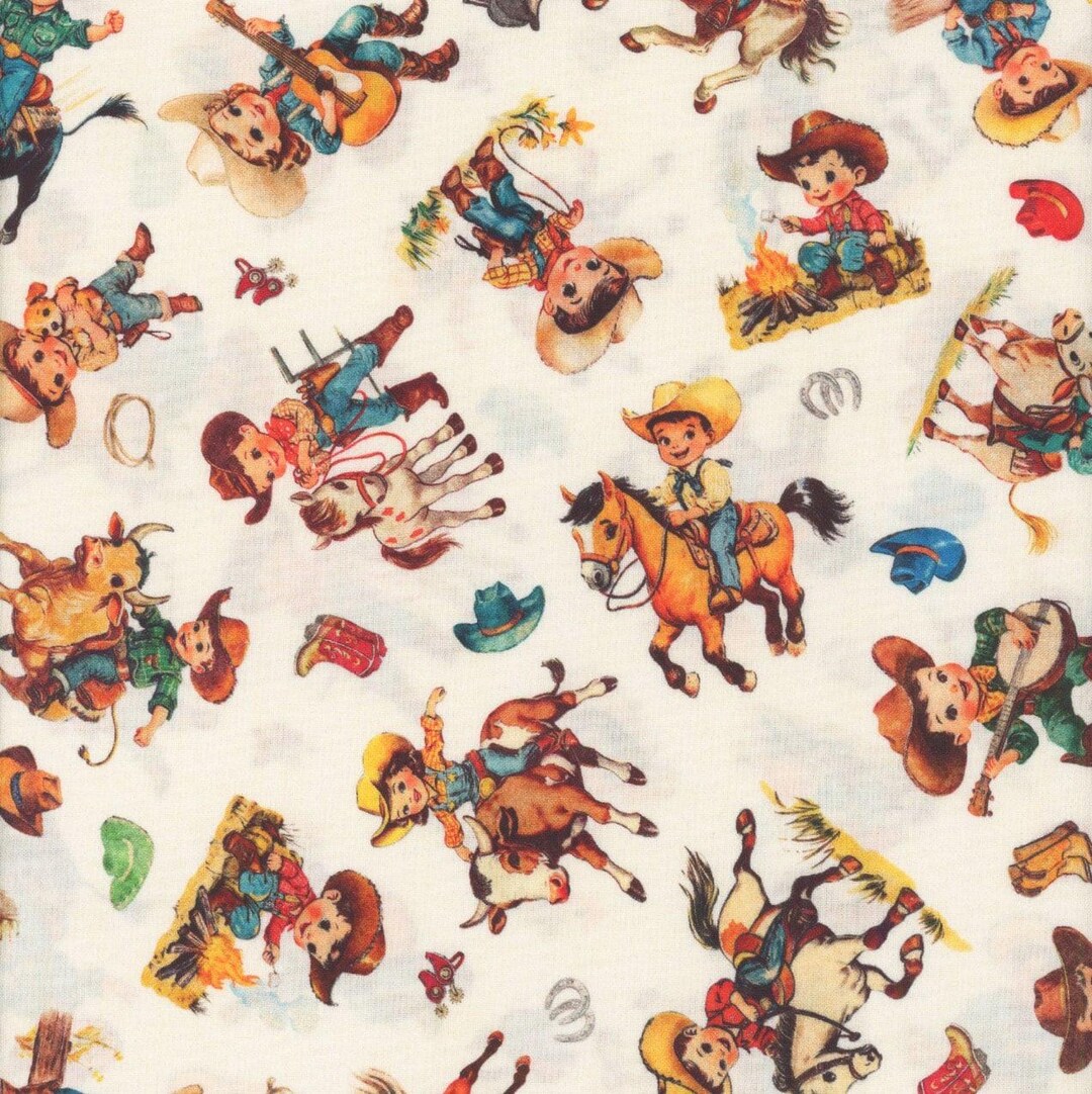 Yippie Ki Yay! Cream Cowboy/cowgirl Toss: Sold by the 1/2 Yard - Etsy