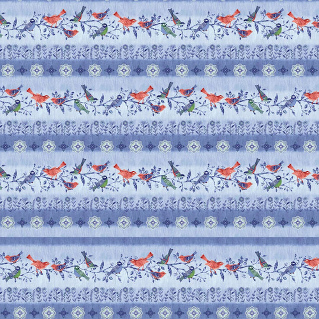 Bella Blue Birds- Light Blue Border Stripe: Sold by the 1/2 Yard. - Etsy