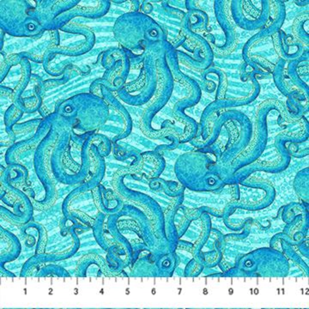 Shimmer Enigma- Light Turquoise Octopus With Metallic: Sold by the 1/2 ...