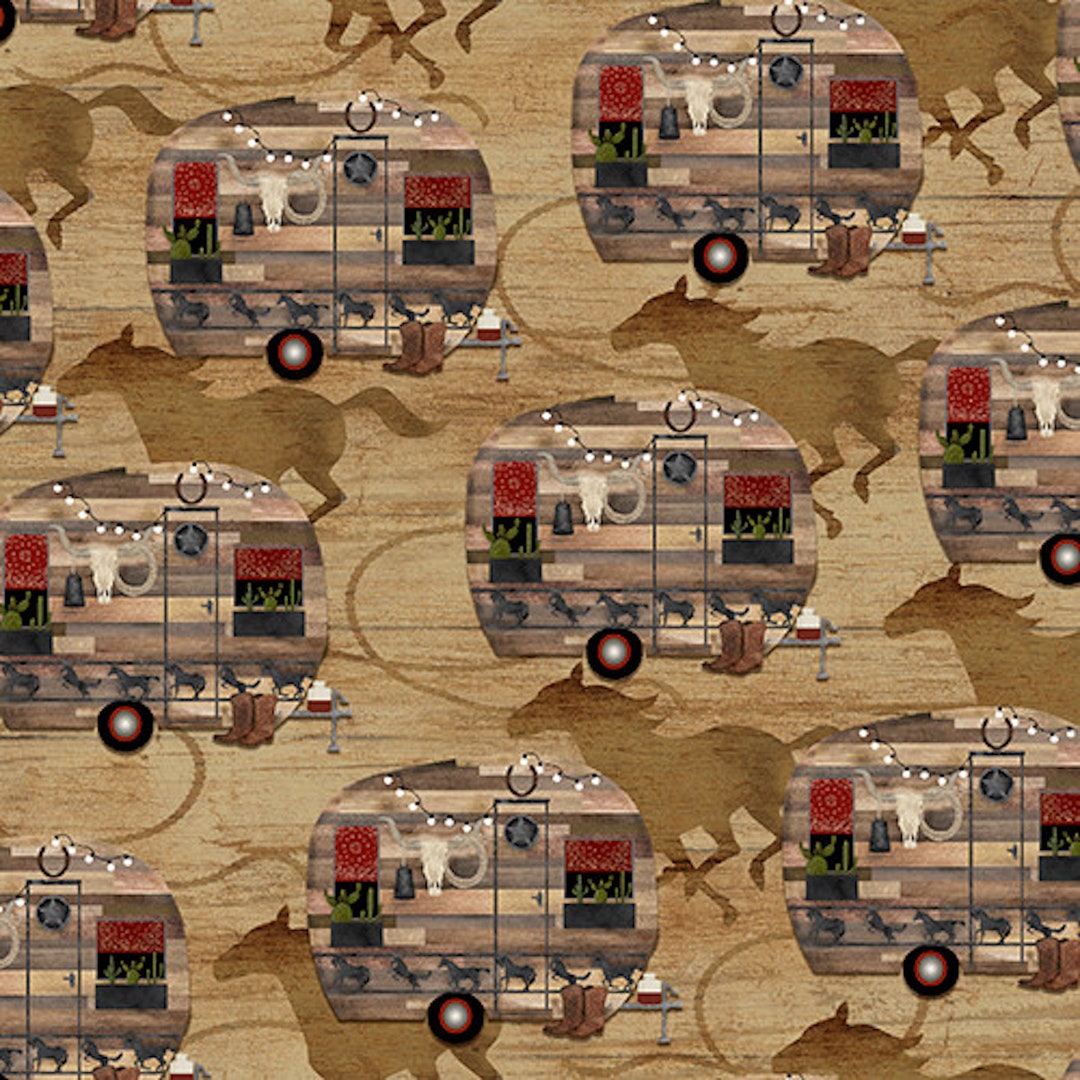 Hold Your Horses- Tan Camper Corral: Sold by the 1/2 Yard. - Etsy