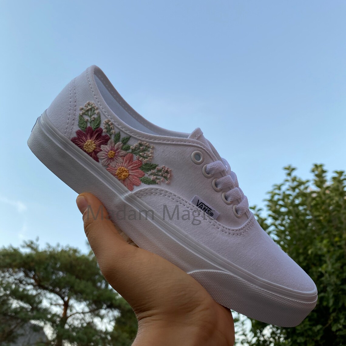 Custom Embroidered Flowers Bridal Floral Authentic Vans Customized Made ...