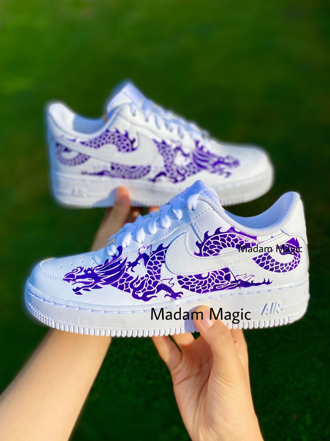 Hand Painted Custom Air Force 1 Low Purple Dragon AF1 Customized Made ...
