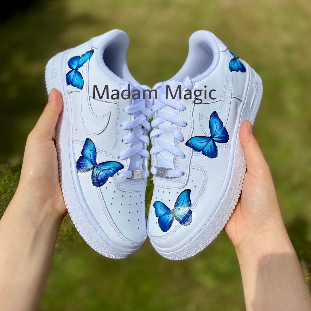 Hand Painted Custom Air Force 1 Low Blue Butterfly AF1 Customized Made ...