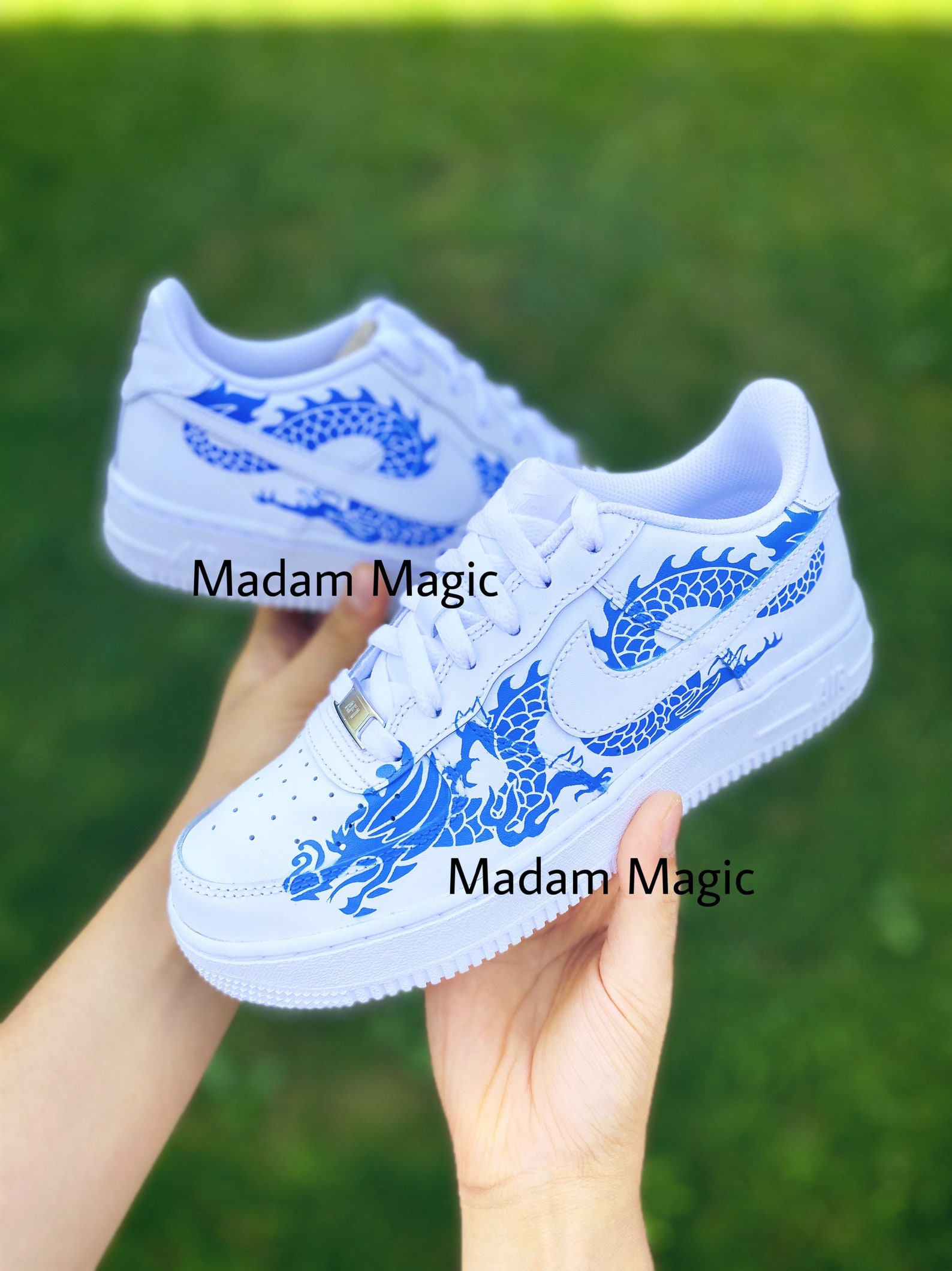 Hand Painted Custom Air Force 1 Low Blue Dragon AF1 Customized Made to ...