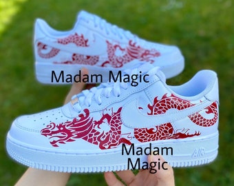 Hand Painted Custom Air Force 1 Low Blue Dragon AF1 Customized Made to ...