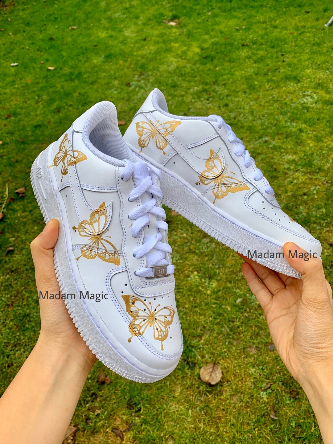 Hand Painted Custom Air Force 1 Low Gold Butterfly AF1 Customized Made ...