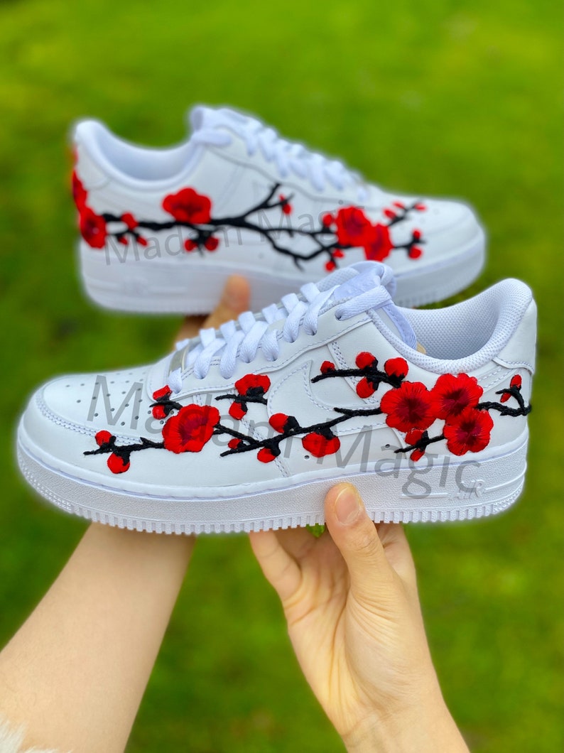 Embroidered Custom Air Force 1 Low Red Blossom AF1 Customized - Etsy