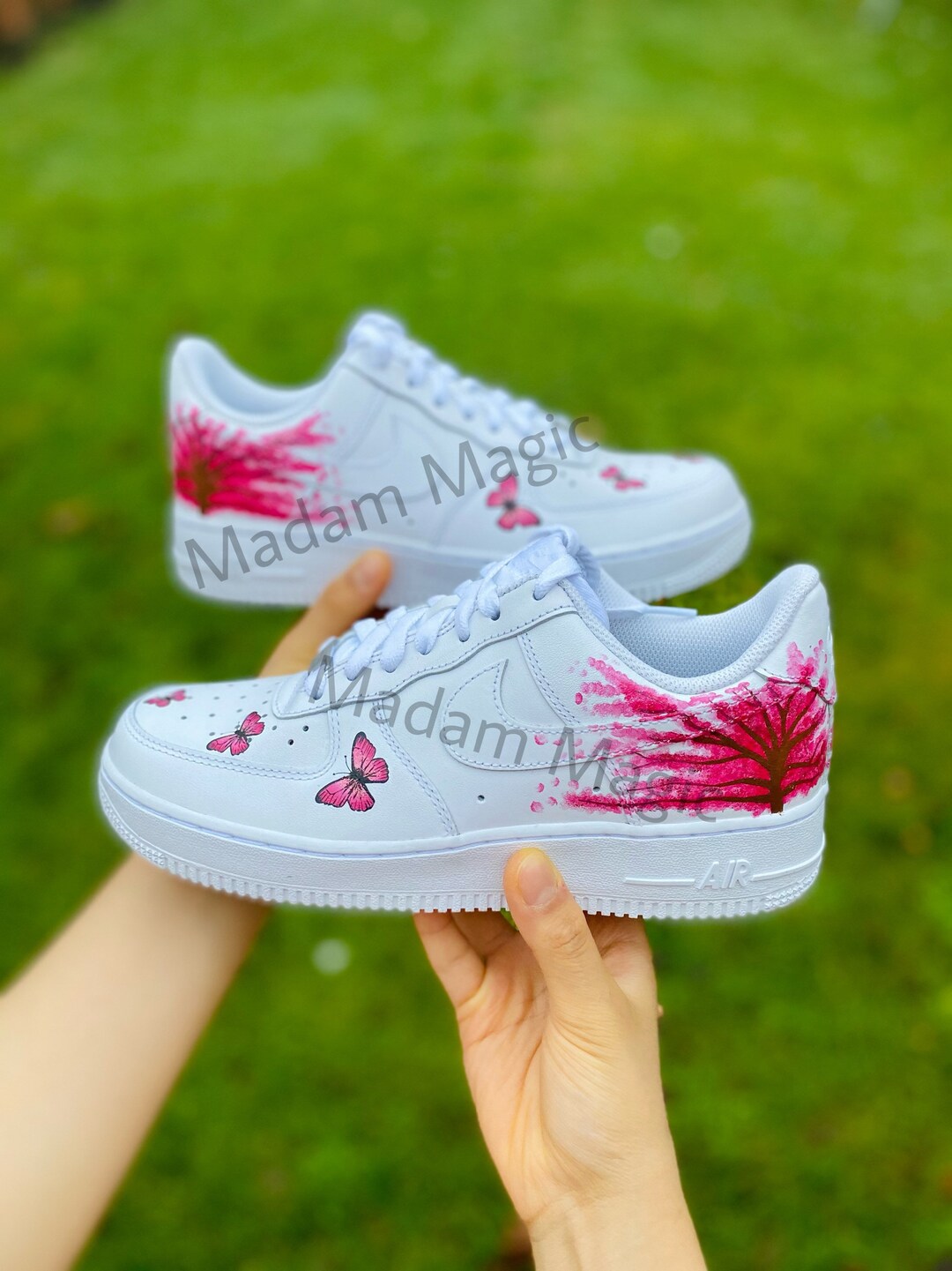 Hand Painted Custom Air Force 1 Low Pink Butterfly Cherry Blossom Tree ...