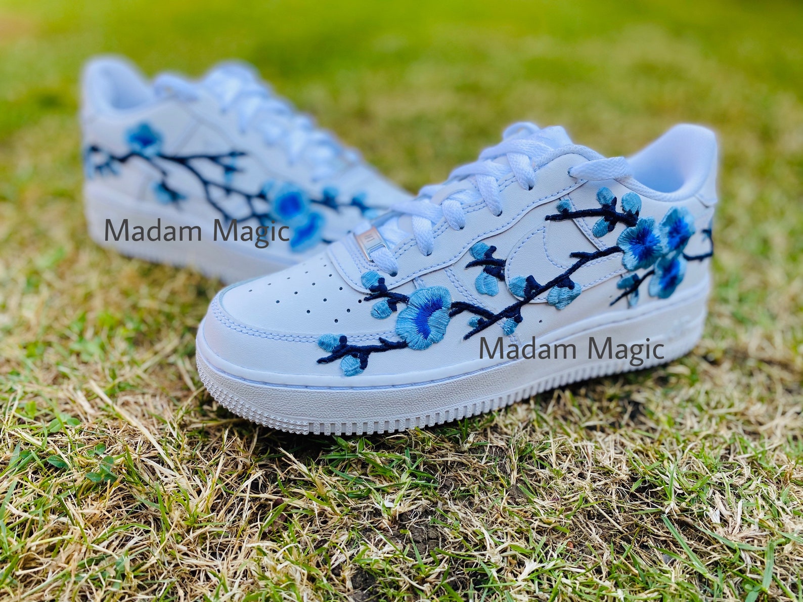 Embroidered Custom Air Force 1 Low Blue Blossom AF1 Customized Made to ...