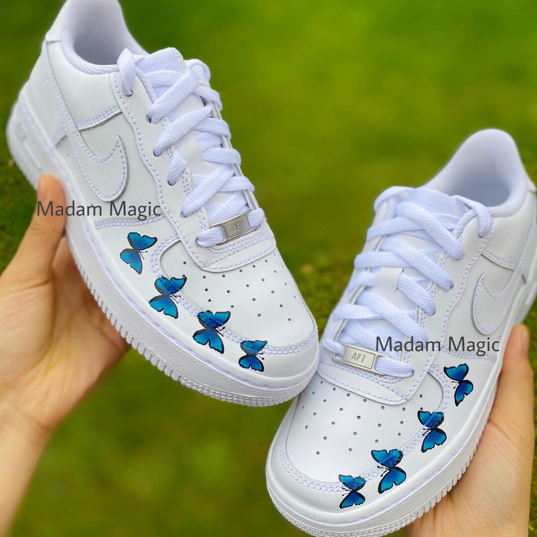 Hand Painted Custom Air Force 1 Low Blue Butterfly AF1 Customized Made ...