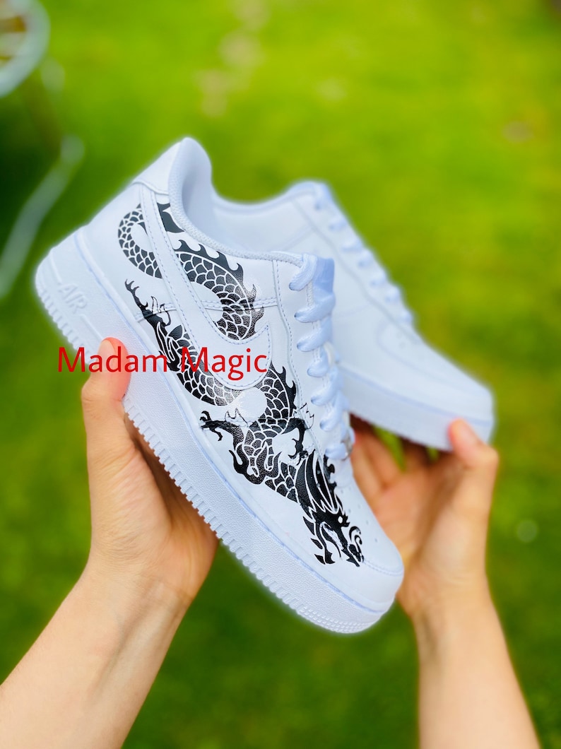 Hand Painted Custom Air Force 1 Low Black Dragon AF1 - Etsy