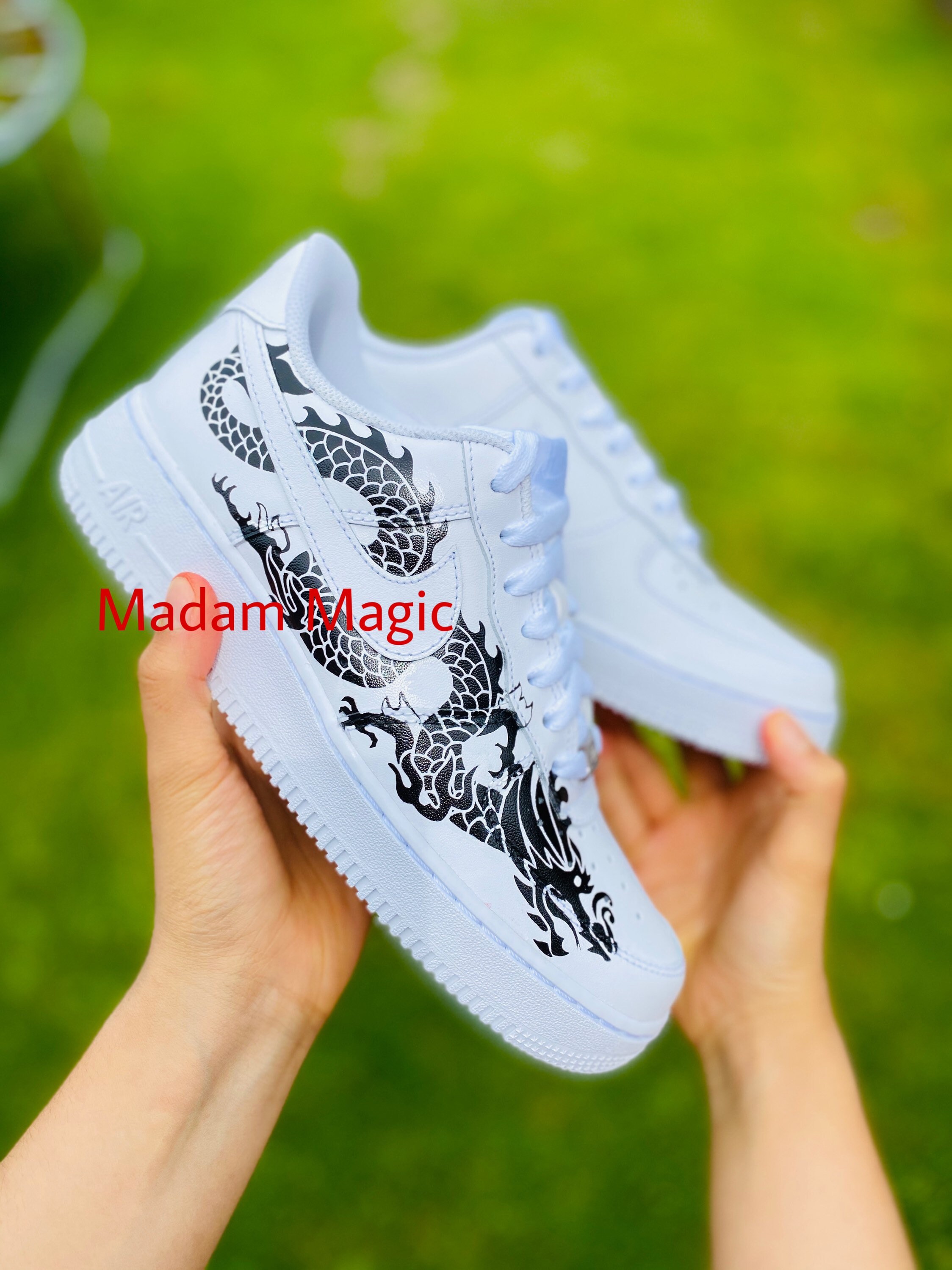 Hand Painted Custom Air Force 1 Low Black Dragon AF1 Customized Made to ...