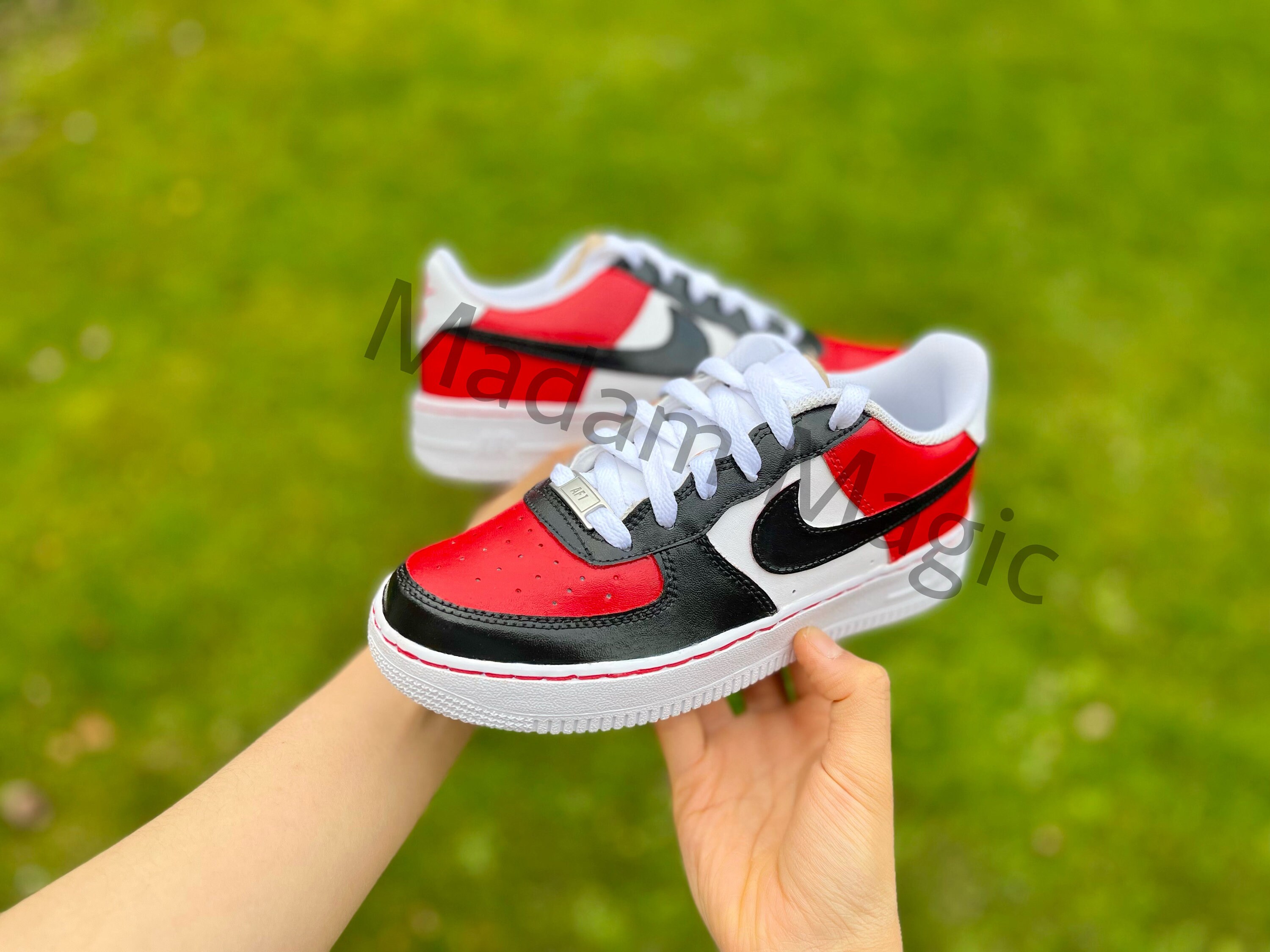 Hand Painted Custom Air Force 1 Low Red Black Color Block AF1 - Etsy
