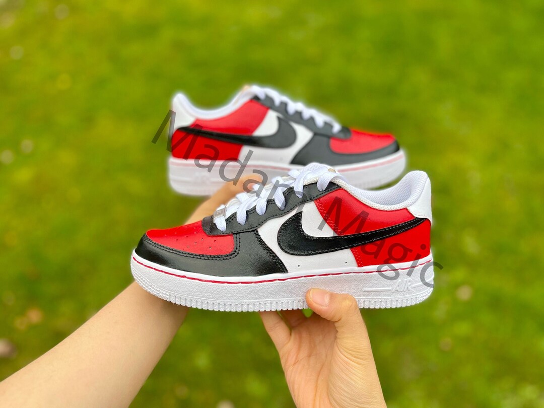 Hand Painted Custom Air Force 1 Low Red Black Color Block AF1 ...