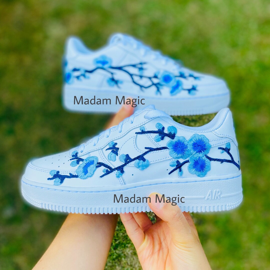 Embroidered Custom Air Force 1 Low Blue Blossom AF1 Customized Made to ...