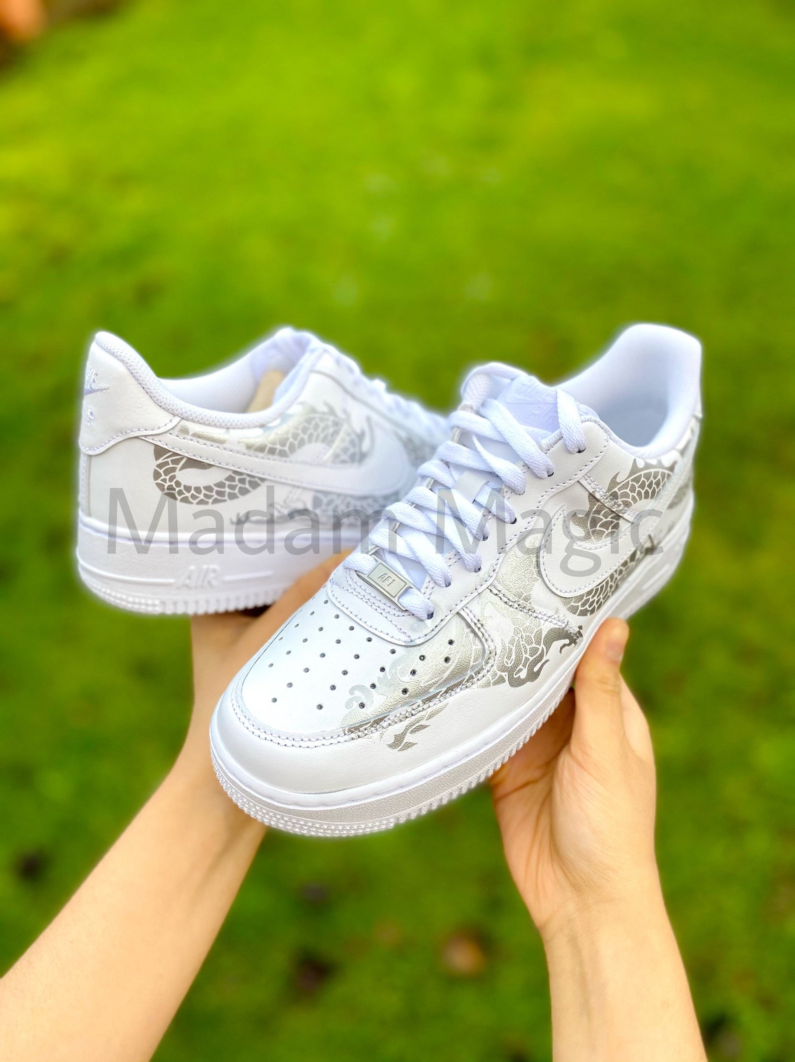 Hand Painted Custom Air Force 1 Low Silver Dragon AF1 - Etsy
