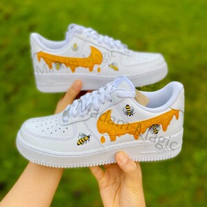 Hand Painted Custom Air Force 1 Low Bee Honey Honeycomb Drip Bumblebee ...