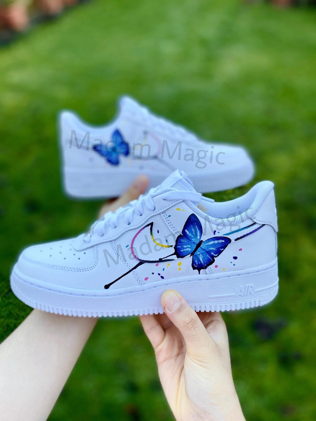 Hand Painted Custom Air Force 1 Low Color Paint Splash Blue Butterfly ...