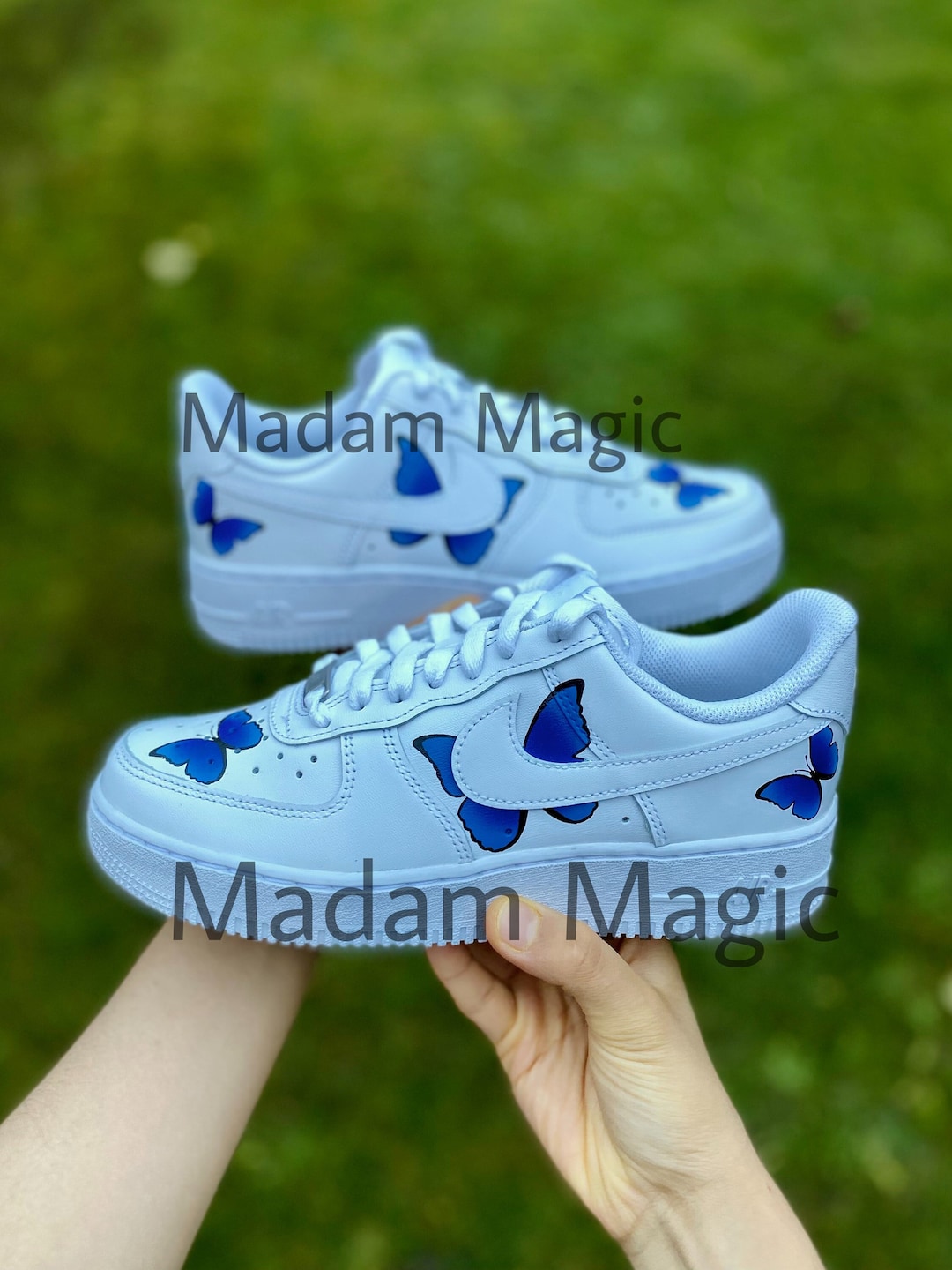 Hand Painted Custom Air Force 1 Low Blue Butterfly AF1 Customized Made ...