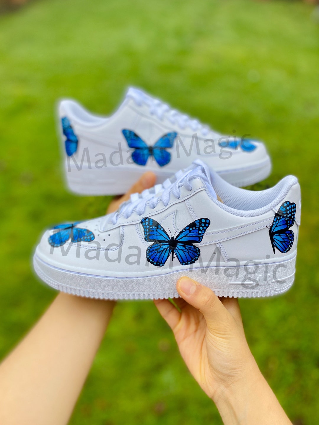 Hand Painted Custom Air Force 1 Low Blue Butterfly AF1 Customized Made ...