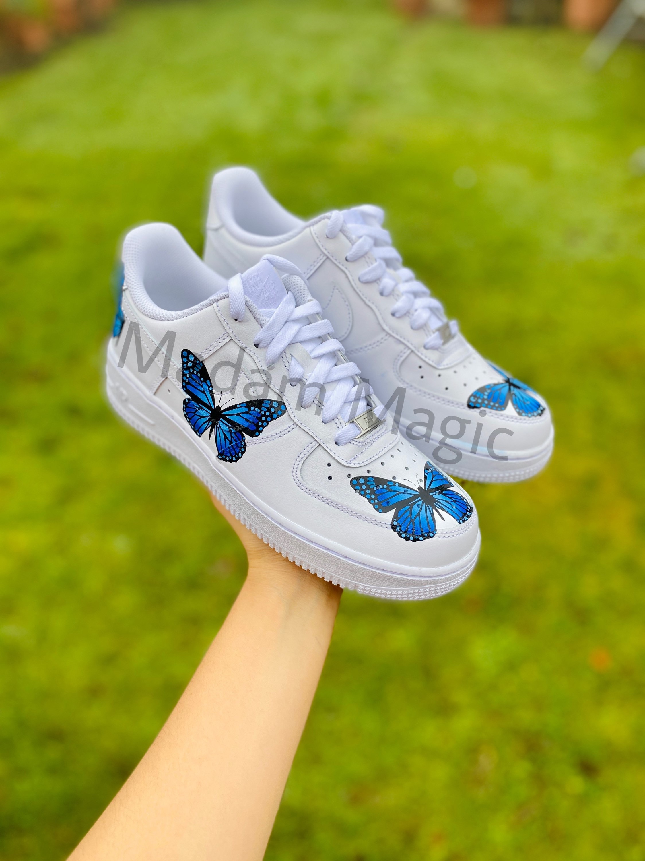 Hand Painted Custom Air Force 1 Low Blue Butterfly AF1 Customized Made ...