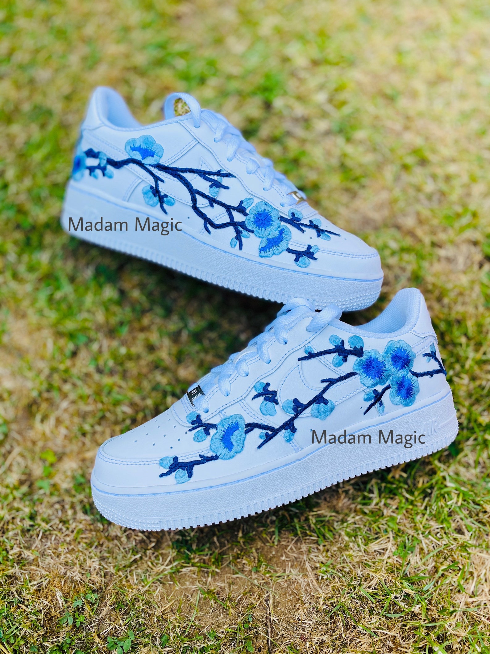 Embroidered Custom Air Force 1 Low Blue Blossom AF1 Customized Made to ...
