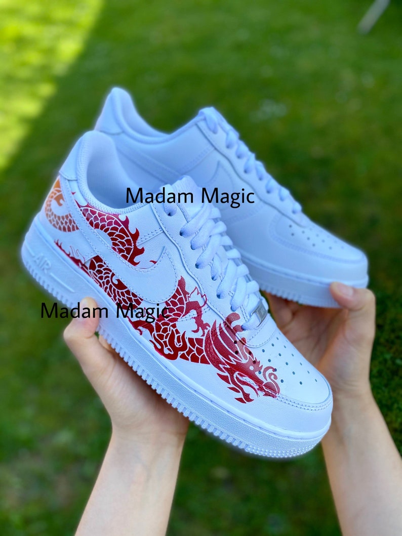 Hand Painted Custom Air Force 1 Low Red Dragon AF1 Customized - Etsy