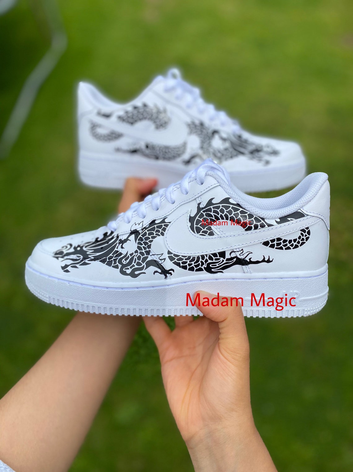 Hand Painted Custom Air Force 1 Low Black Dragon AF1 Customized Made to ...